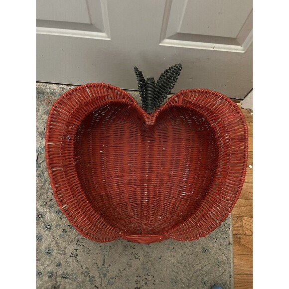 Accents | Vintage Red Apple Shaped Wicker Basket Red Wicker Basket ...